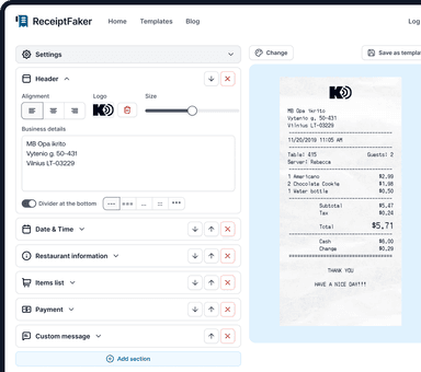Generate Office Depot | ReceiptFaker Example